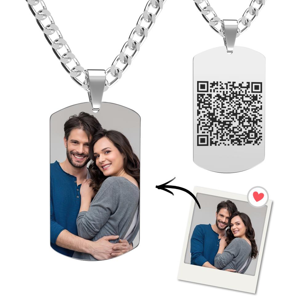 Customized Photo Men's Jewelry Engraved QR Code Necklace - MadeMine ...