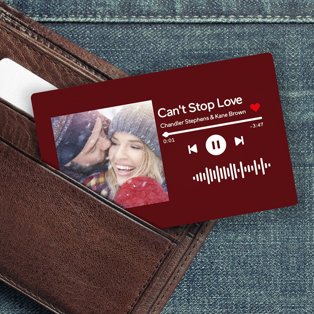 Personalized Scannable Music Code Photo Gift Card For Wallet - Wine Red ...