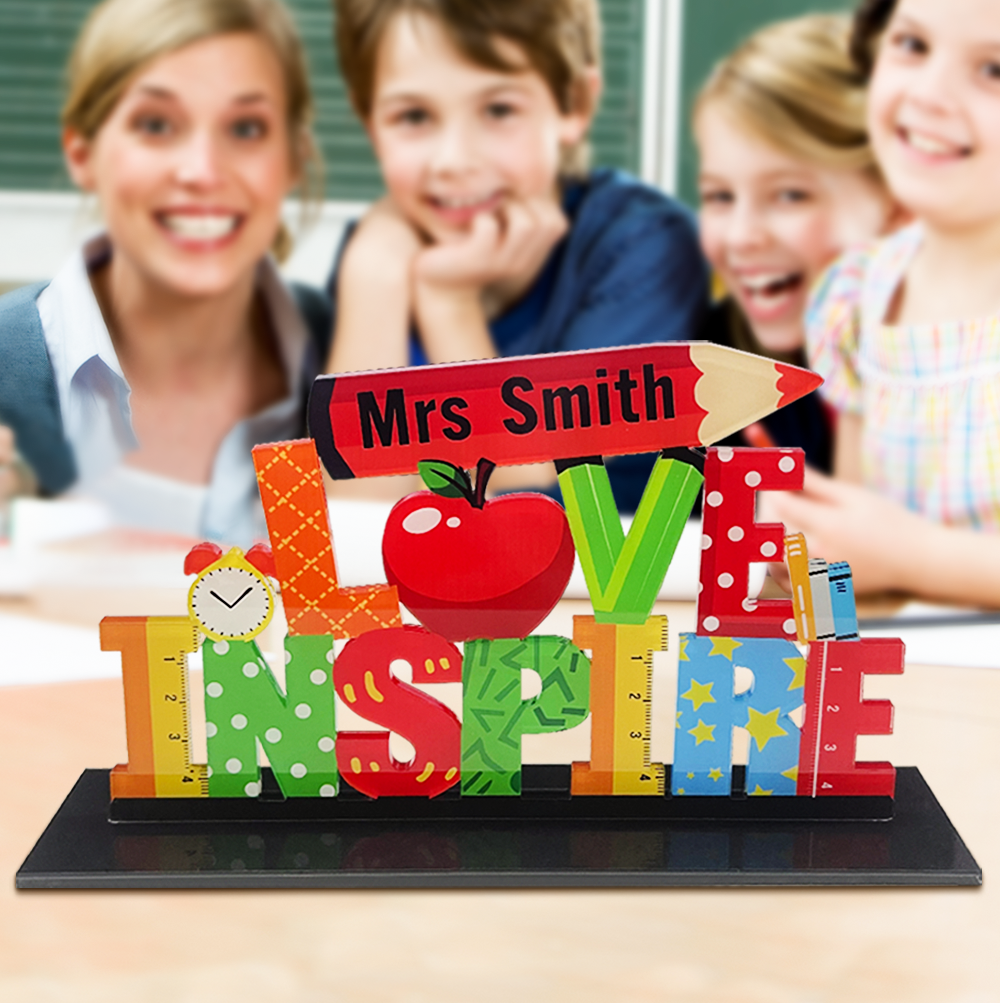 Personalized Name Love Inspire Teacher Desk Sign - MadeMine Custom Drop ...