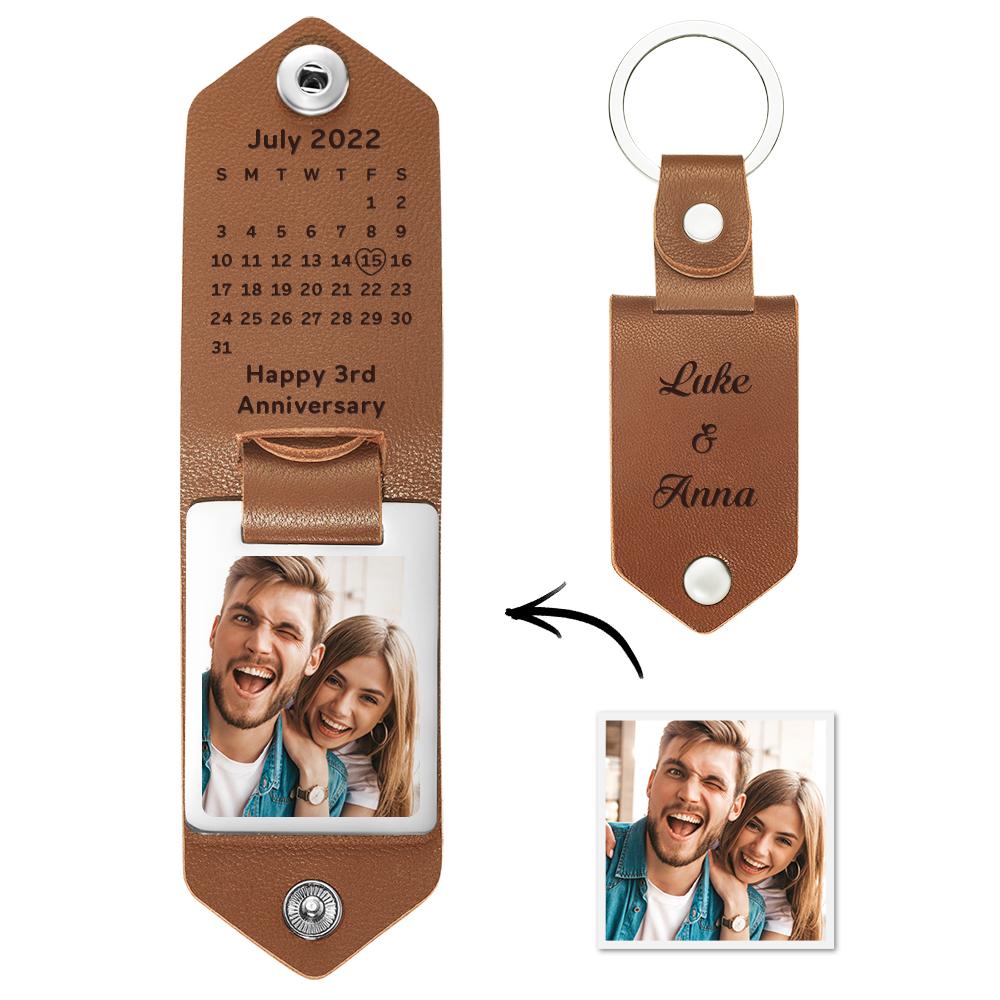 Personalized Calendar Date Keychain Couple Leather Keyring - MadeMine Custom Drop Shipping