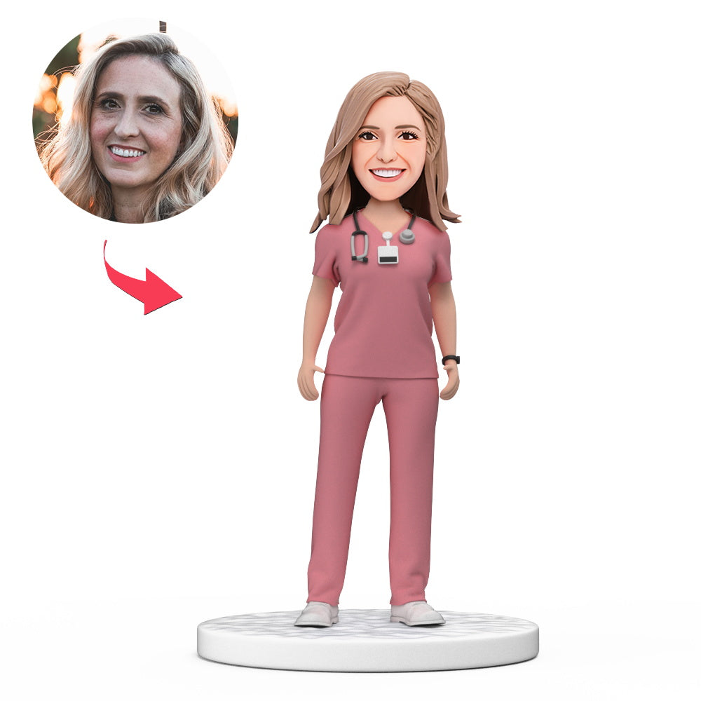 Custom Female Doctor Bobblehead in Pink Scrubs with Engraved Text ...