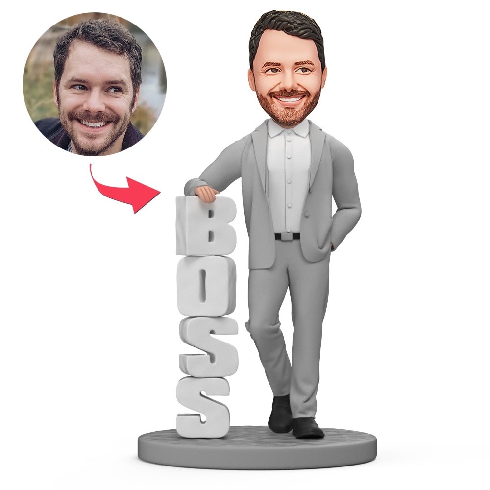 Boss's Day Gift Custom Bobblehead Boss in Gray Suit - MadeMine Custom ...