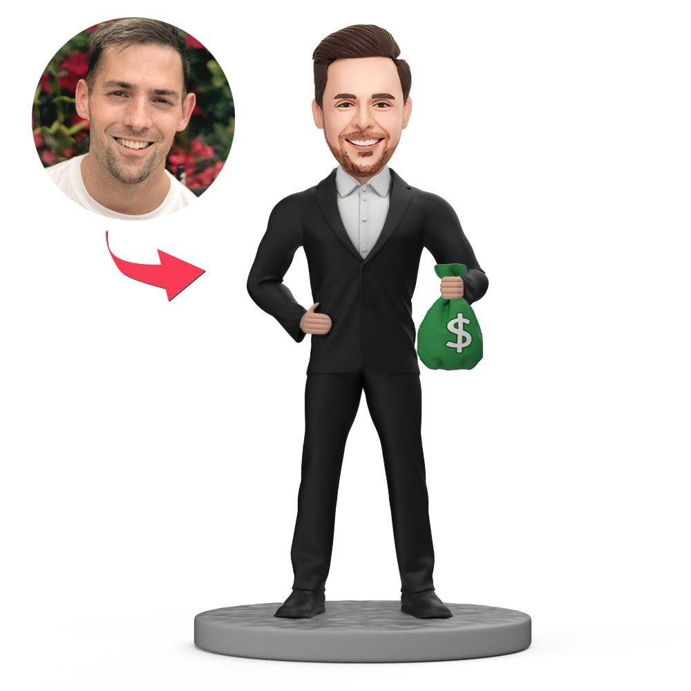 Boss's Day Gift Custom Rich Boss Bobblehead With Money Bag - MadeMine ...