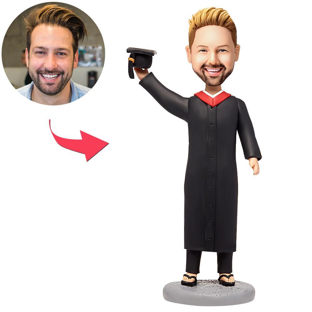 Male graduate holding a bachelor hat Custom Bobblehead With Engraved ...