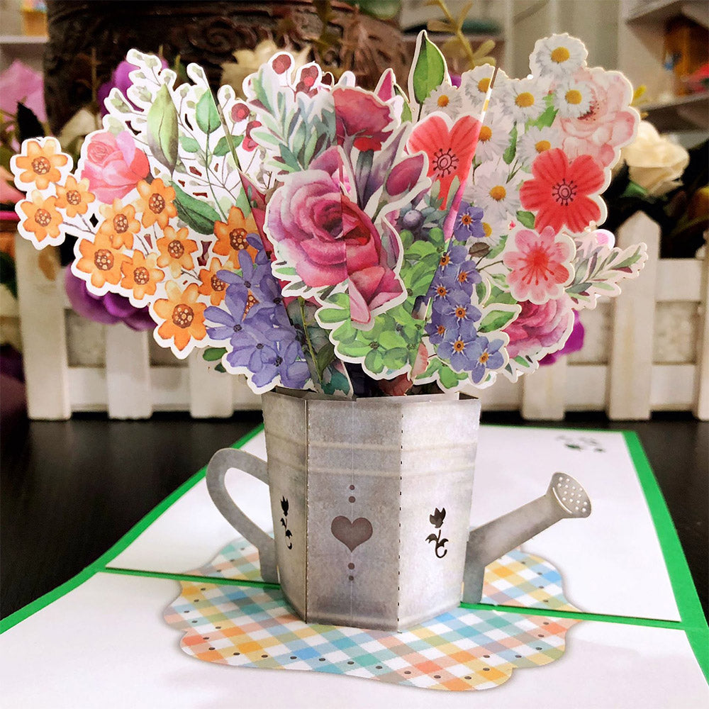 Creative 3D Pop-Up Flower Card Watering Can Bouquet Pop Up Greeting ...