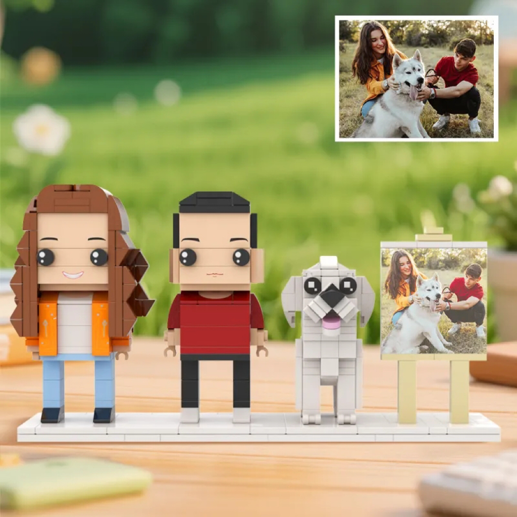 Custom Full-Body Brick Figures of 2 People and Cute Dog with Frame ...