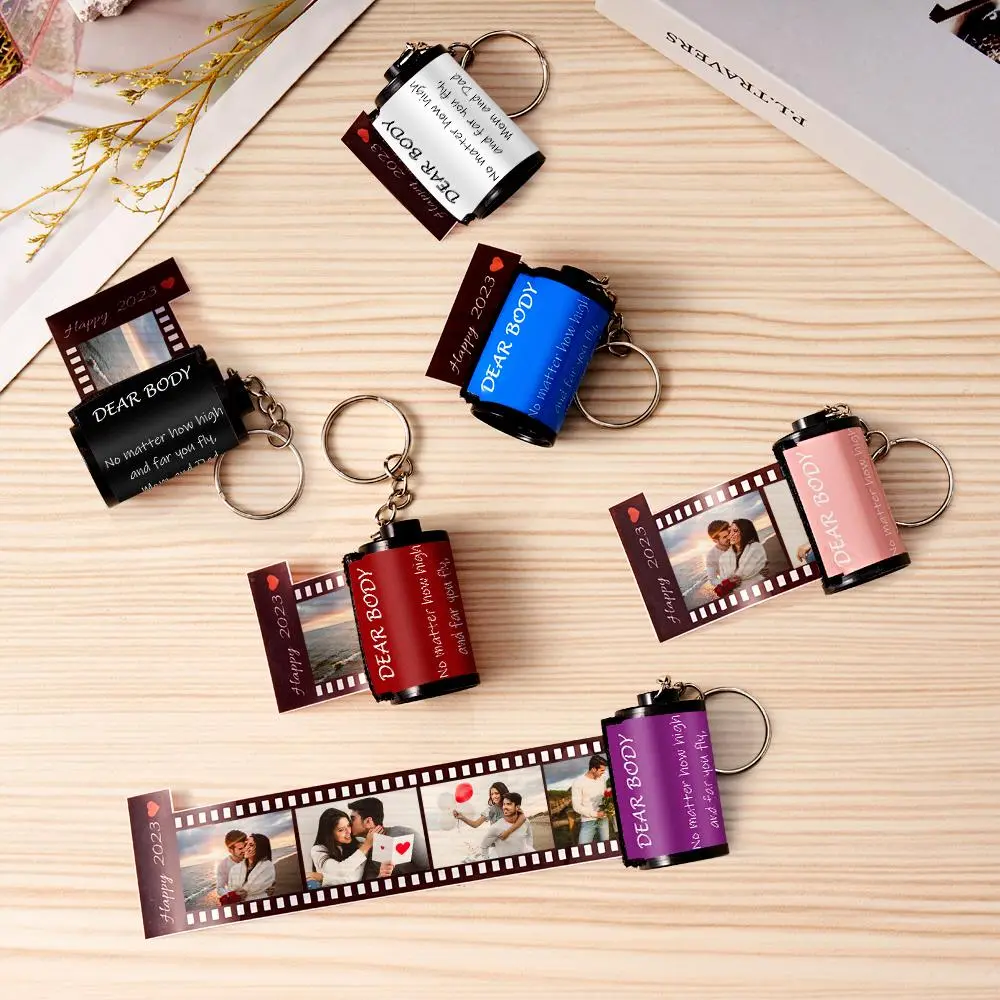 Custom Photo & Text Colorful Roll Film Keychain Camera Keychain with ...