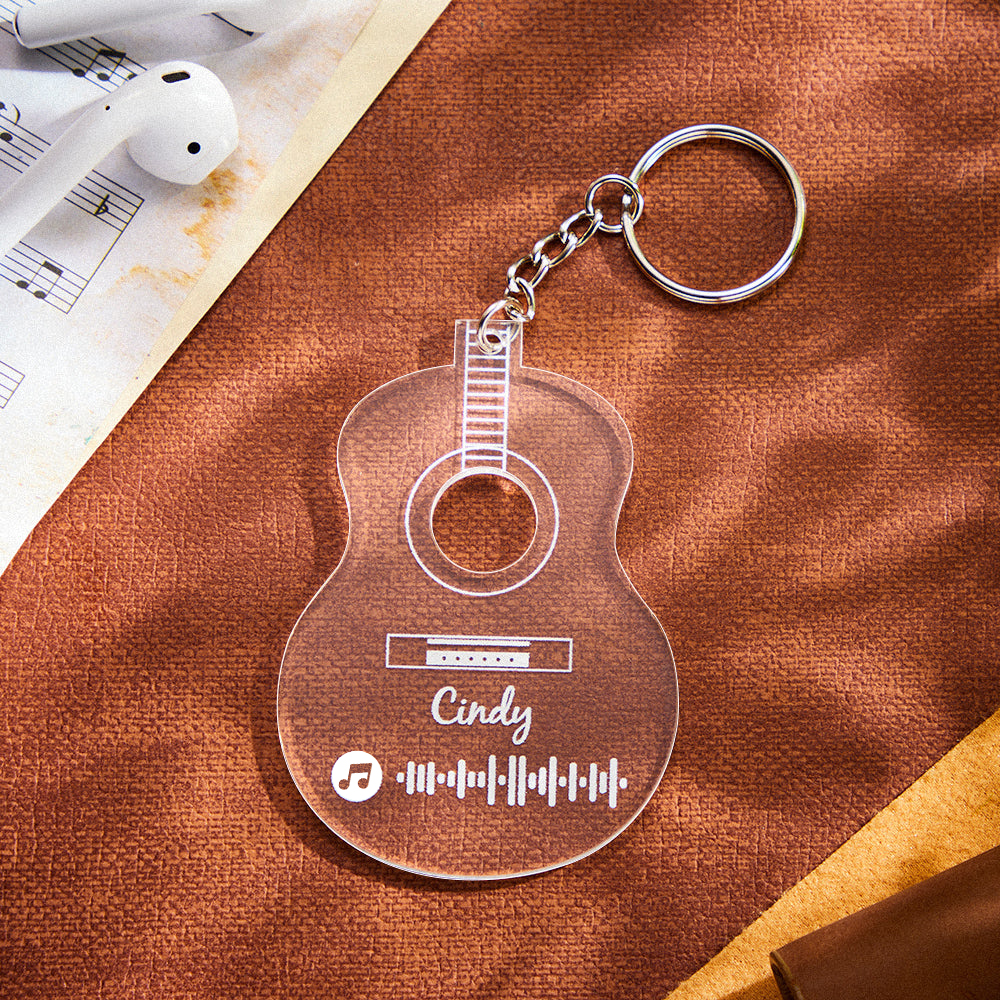 Personalized Guitar Shaped Music Keychain Engraved Scannable Code Key ...