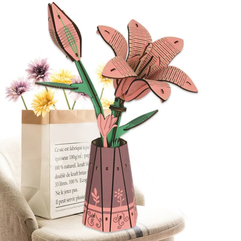 Lily DIY Wooden Flower Puzzle 3D Puzzle Mother's Day Gift for Mum ...