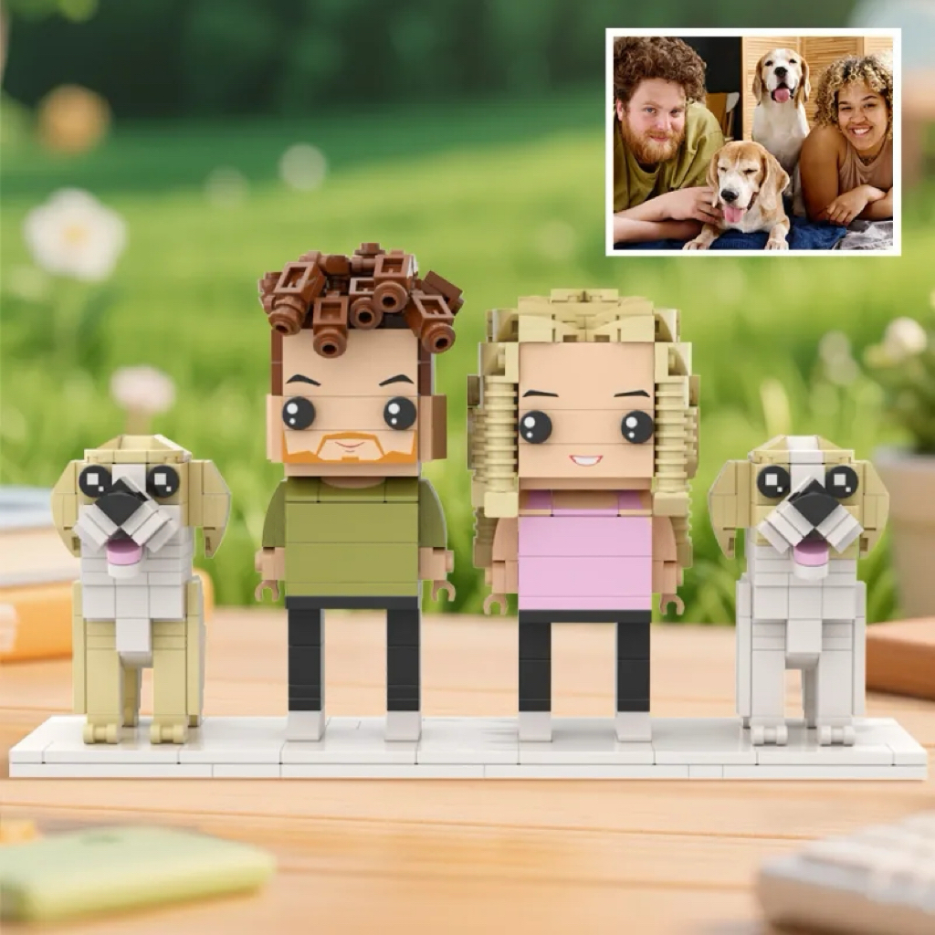 Custom Full-Body Brick Figures of 2 People and 2 Cute Dogs Personalized ...