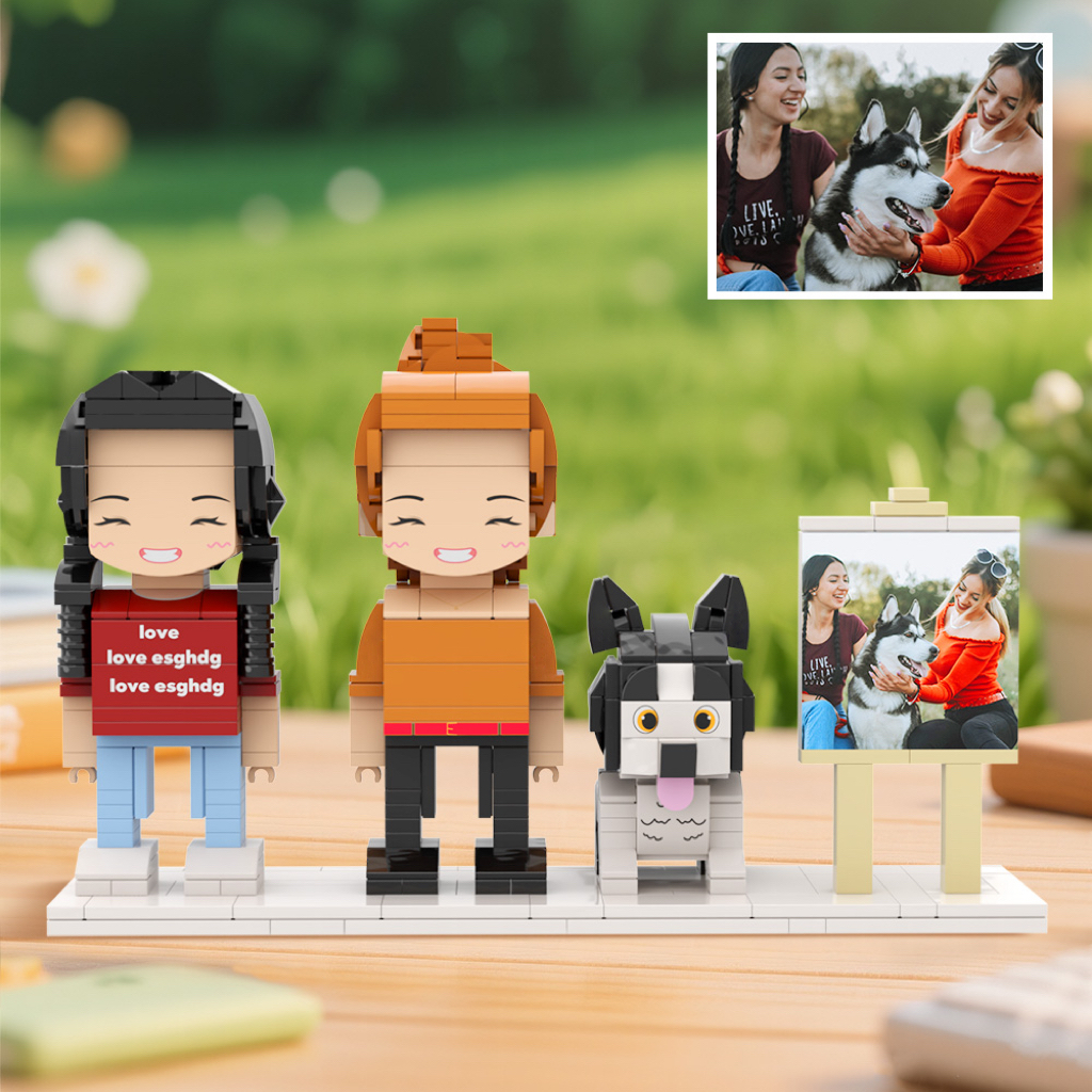 Custom Full-Body Cute Brick Figures of 2 People and Dog with Frame ...