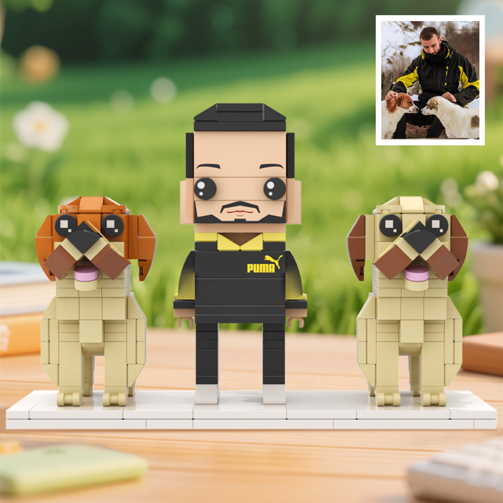 Custom Full-Body Brick Figures of 1 Person and 2 Dogs Personalized ...
