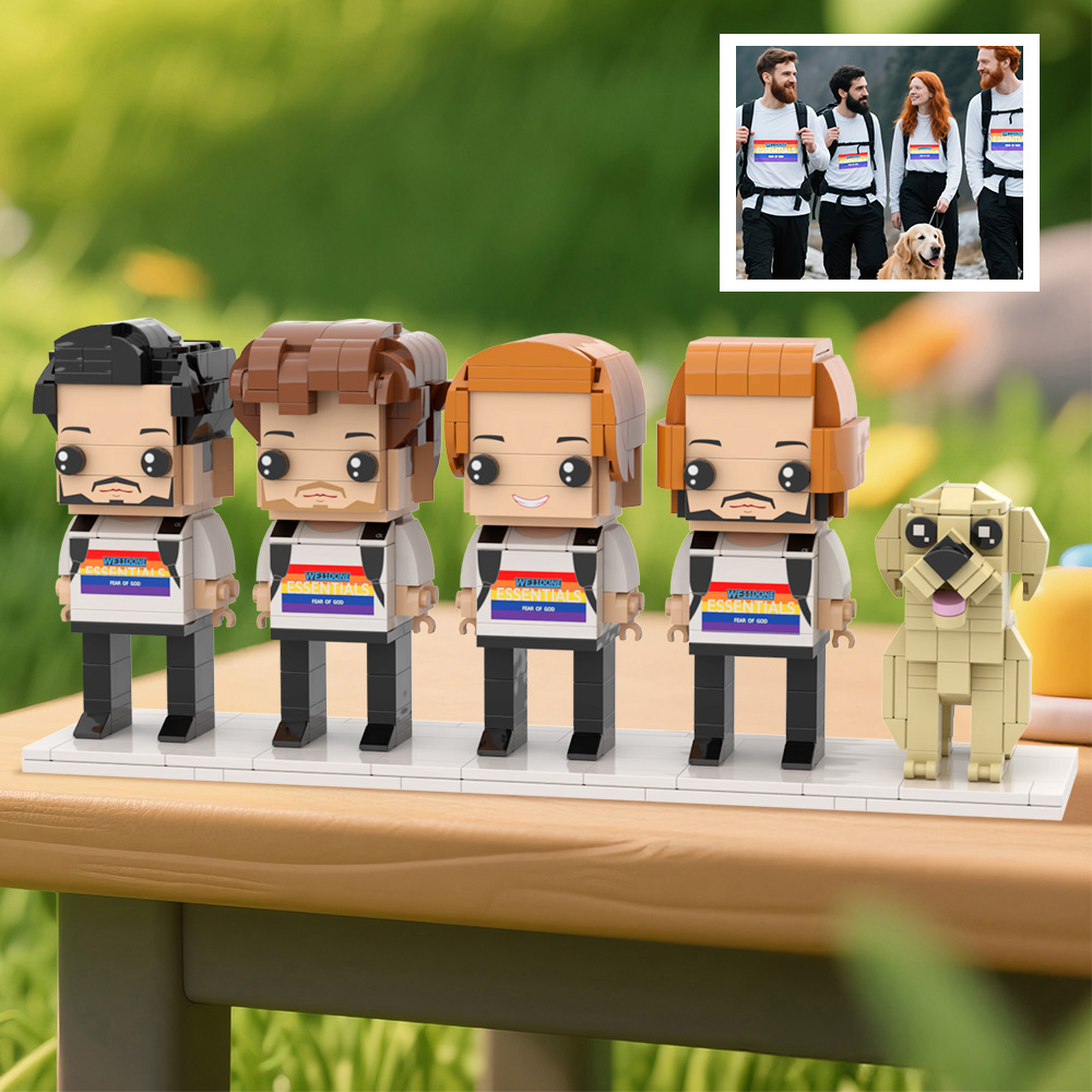 Custom Full-Body Brick Figures of 4 People and Dog Personalized ...