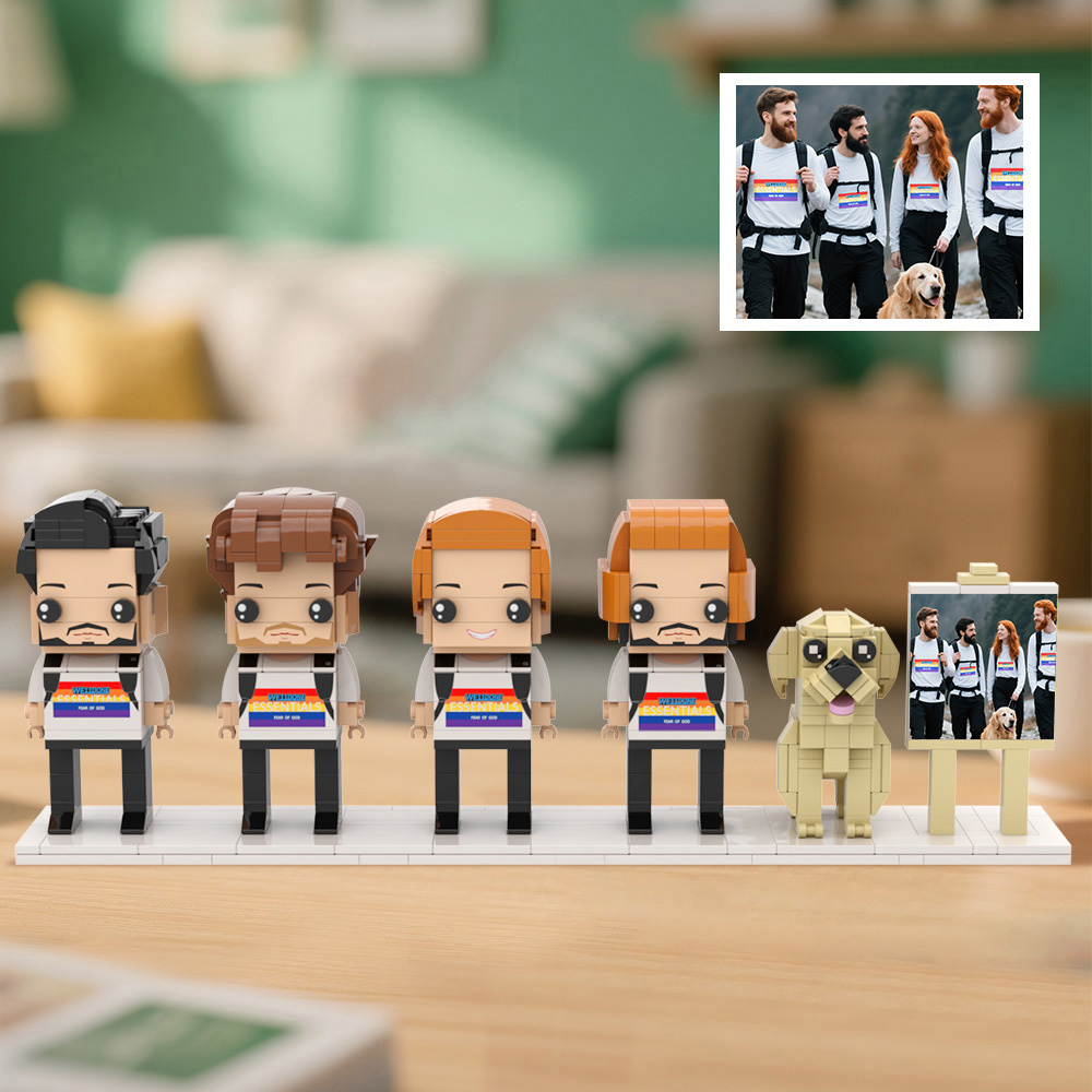 Custom Full-Body Brick Figures of 4 People and Dog with Frame ...