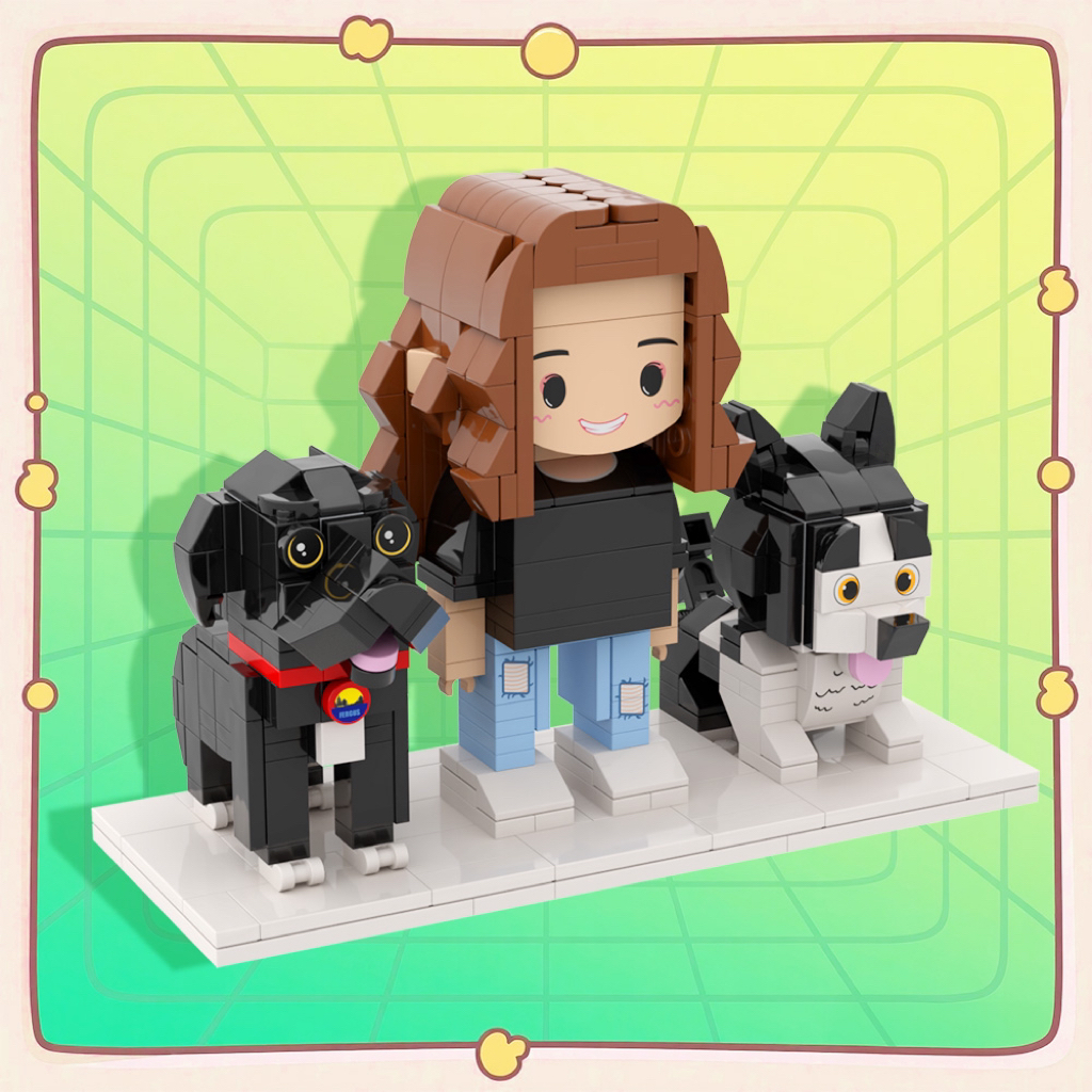 Custom Full-Body Cute Brick Figures of 1 Person and 2 Dogs Personalized ...