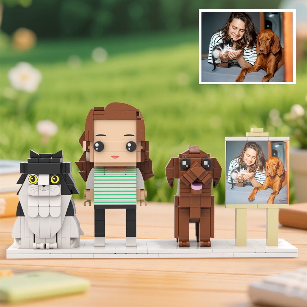 Custom Full-Body Brick Figures of 1 Person, Cat & Dog with Frame ...