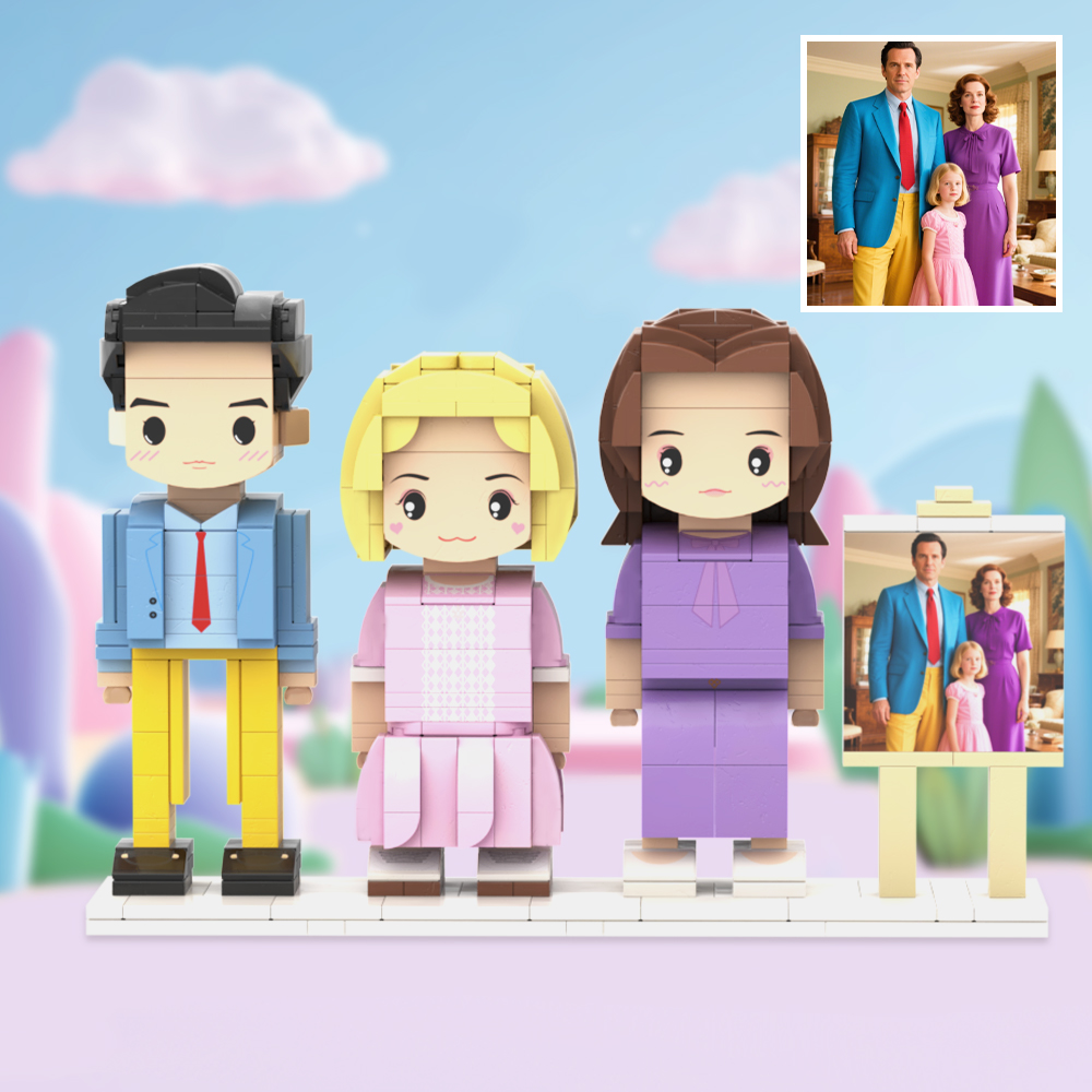 Custom Full-Body Cute Brick Figures of 3 People with Frame Personalized ...