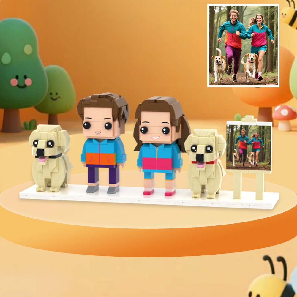 Custom Full-Body Brick Figures of 2 People and 2 Dogs with Frame ...