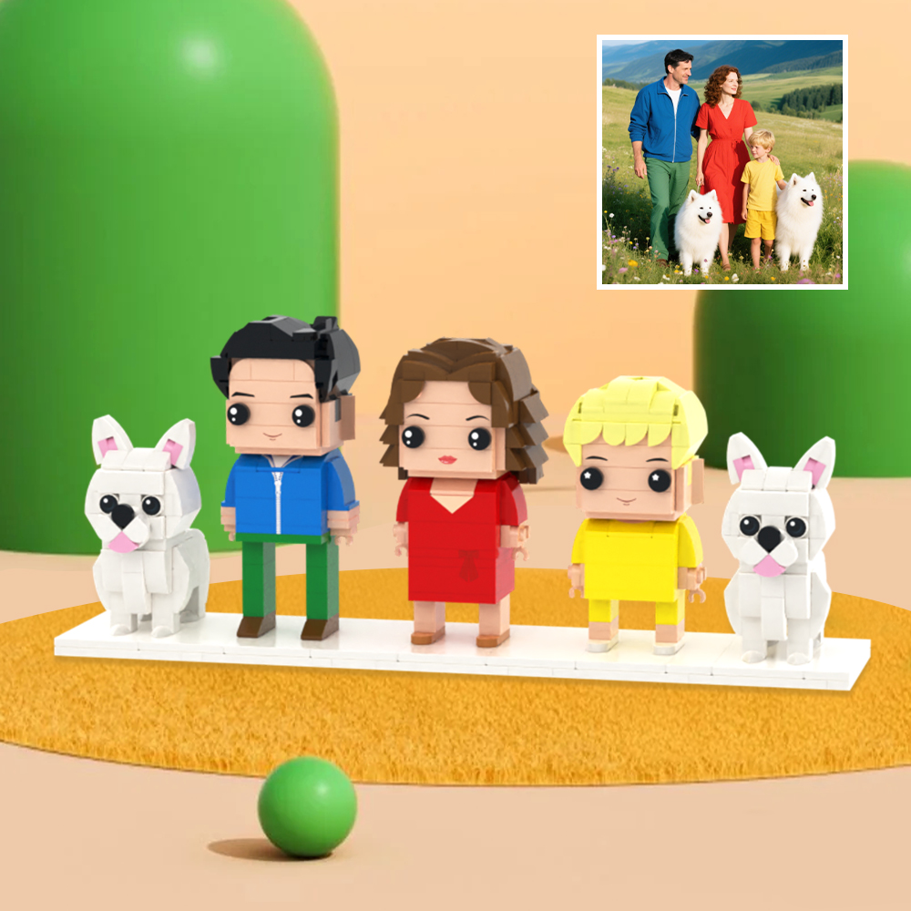 Custom Full-Body Brick Figures of 3 People and 2 Dogs Personalized ...
