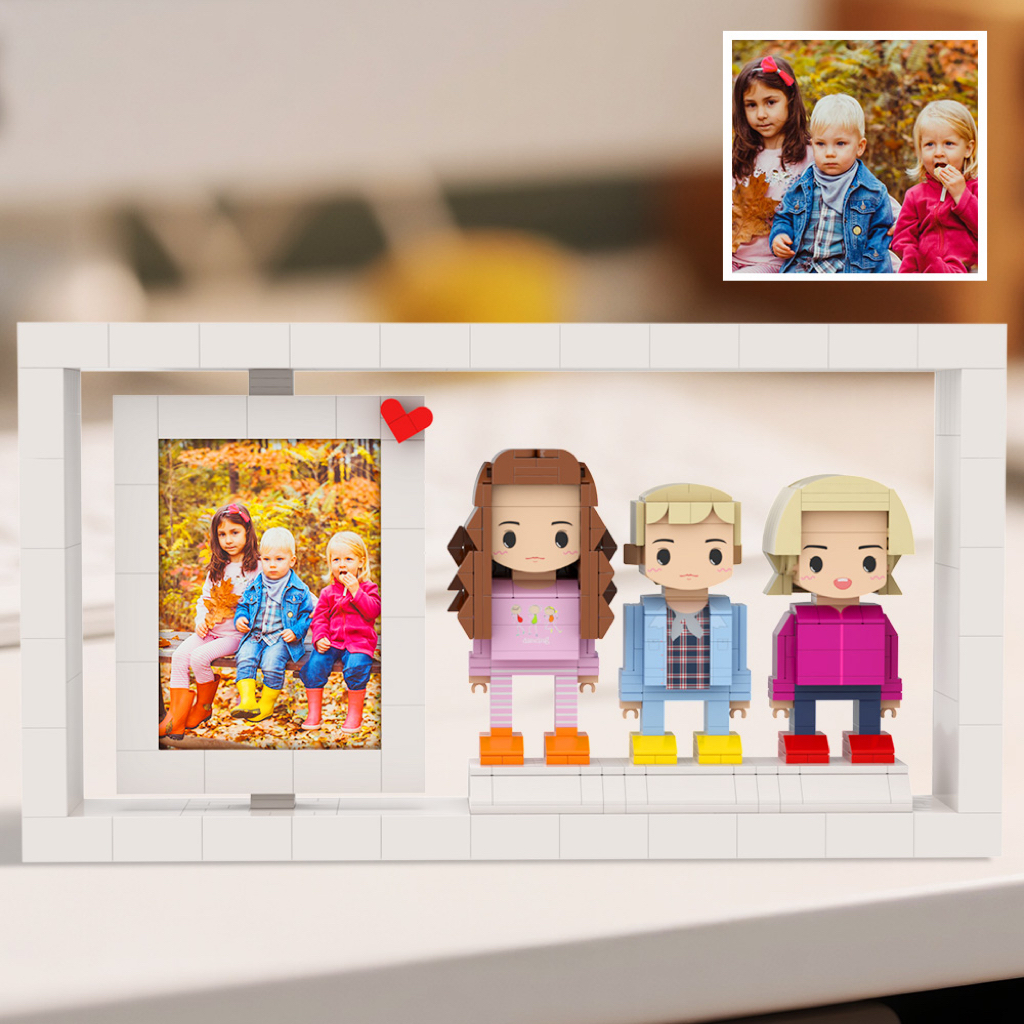 Custom Full-Body Cute Brick Figures of 3 People with Frame Personalized ...