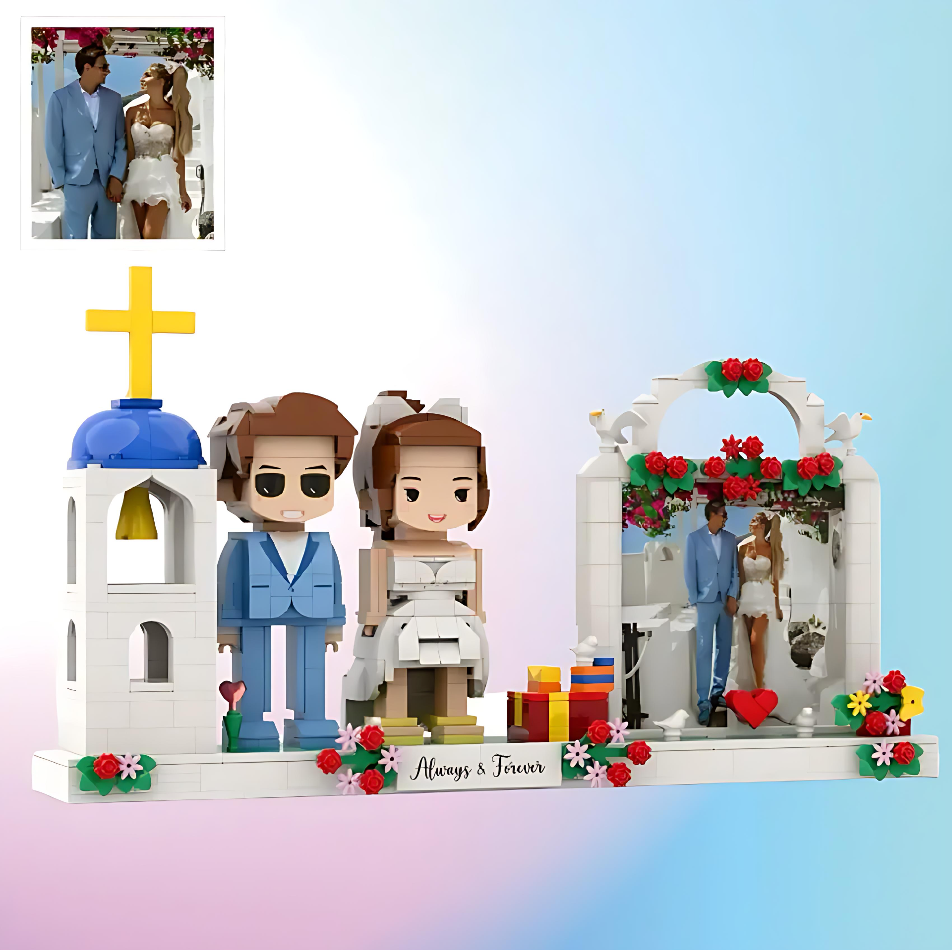 Full-body Custom 2 People Cute Brick Figures with Photo Frame Church ...