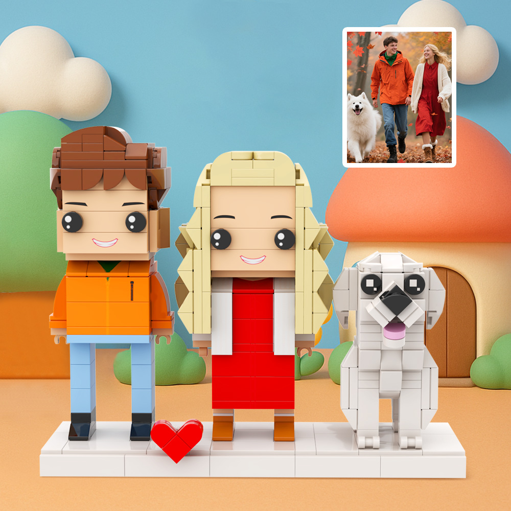Custom Full-Body Brick Figures of 2 People and 1 Dog Personalized ...