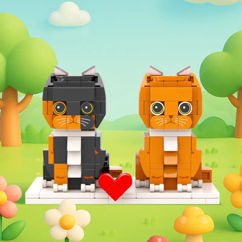 Custom Full-Body Cute Brick Figures of 2 Cats Personalized Anniversary ...