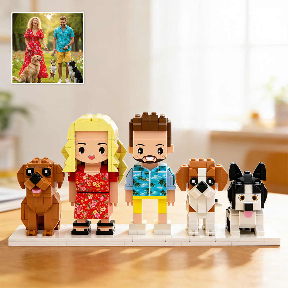 Custom Full-Body Cute Brick Figures of 2 People and 3 Dogs Personalized ...