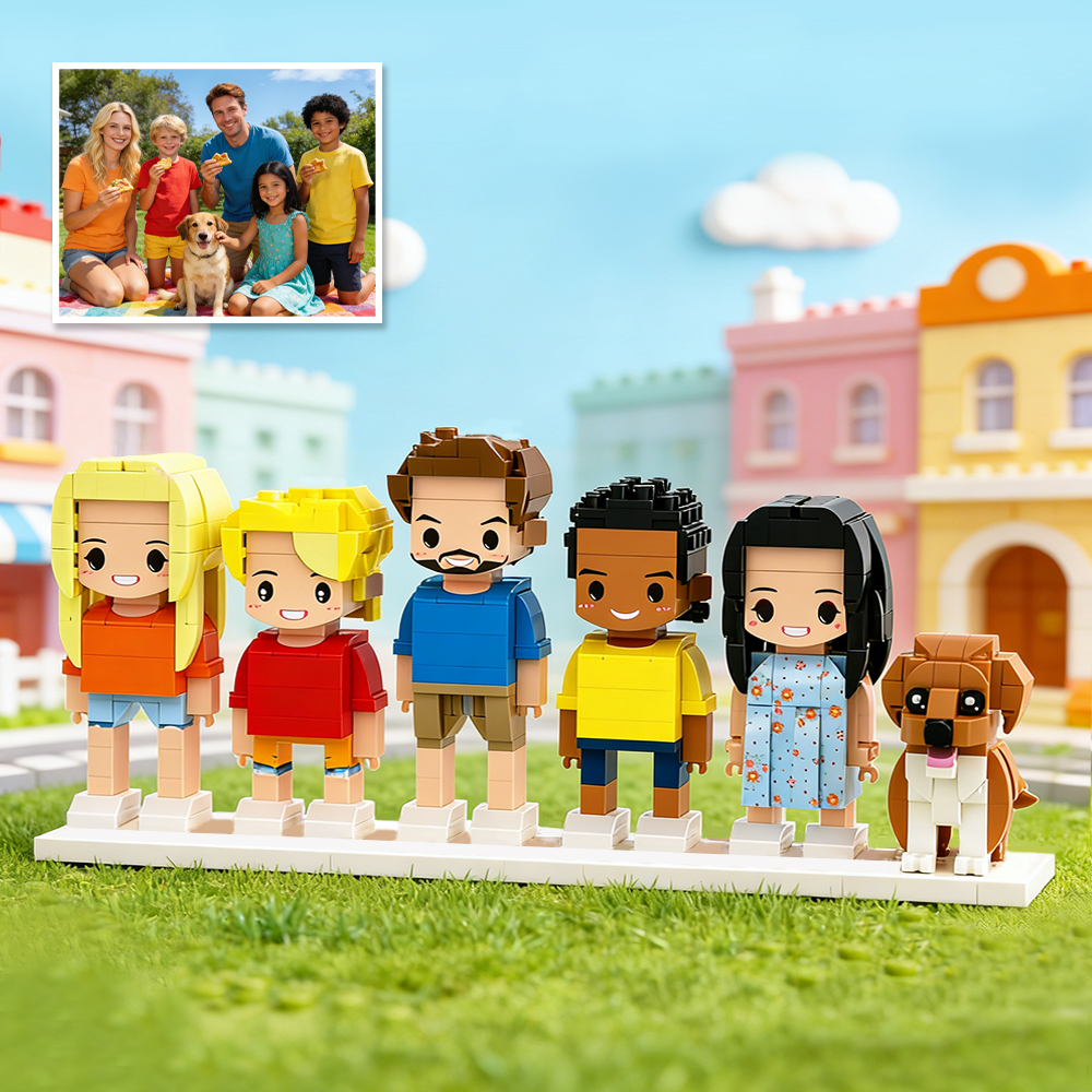 Custom Full-Body Cute Brick Figures of 5 People and 1 Dog Personalized ...