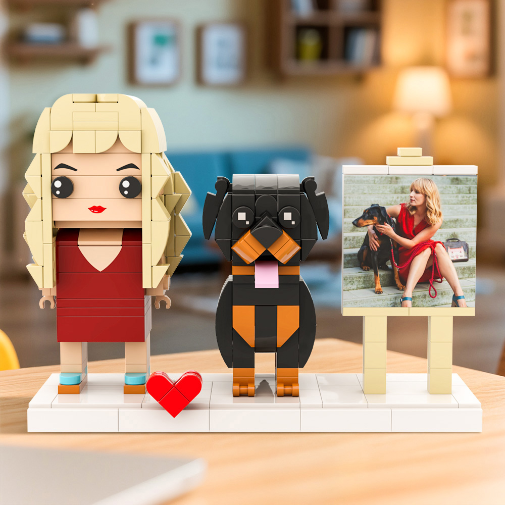 Custom Full-Body Brick Figures of 1 Person and Dog with Frame ...