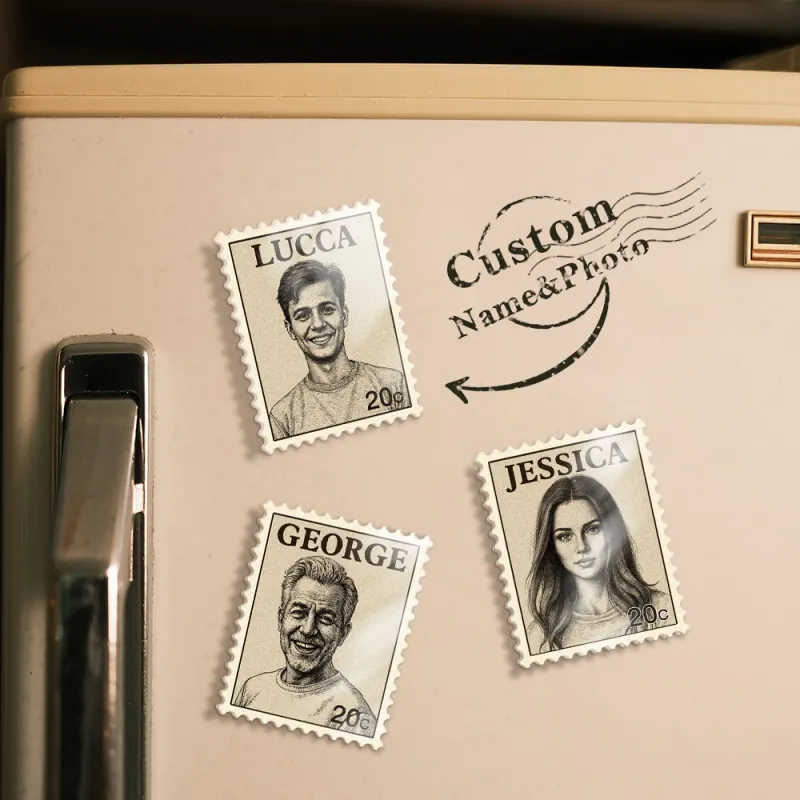 Custom Portrait Vintage Stamp Fridge Magnet Personalized Photo Name ...