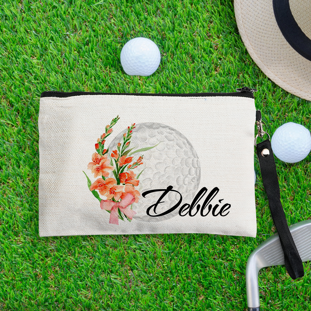 Custom Name Birth Flower and Golf Ball Design Canvas Makeup Bag ...