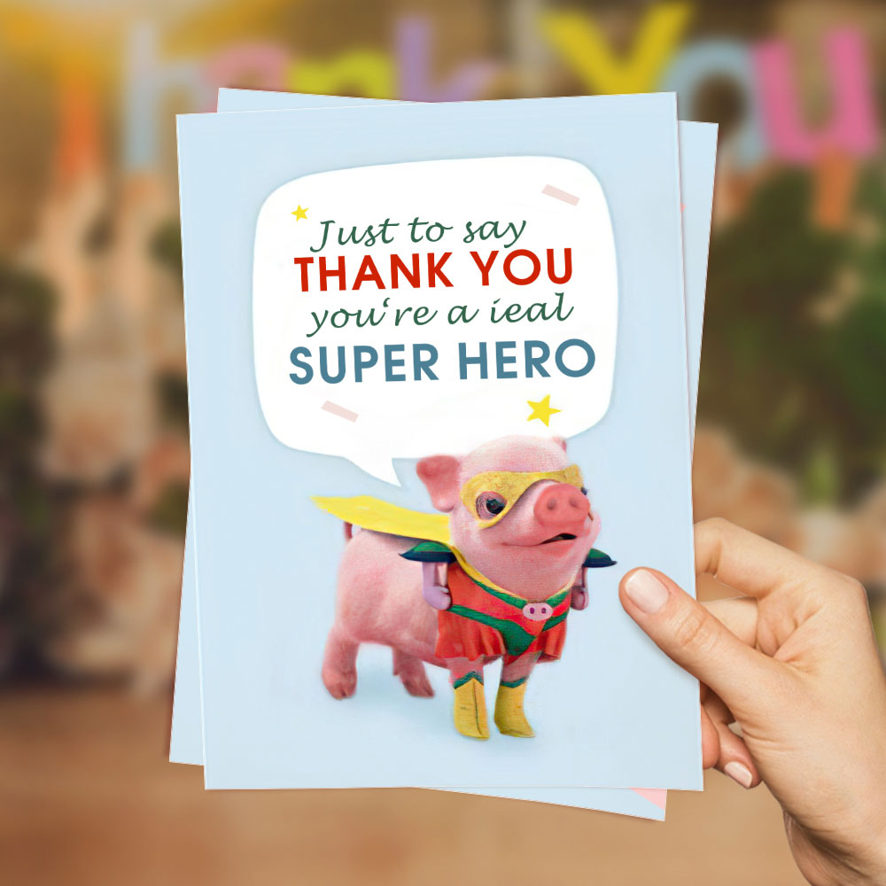 Funny Super Hero Pig Thank You Card Baby Shower Gifts - MadeMine Custom ...