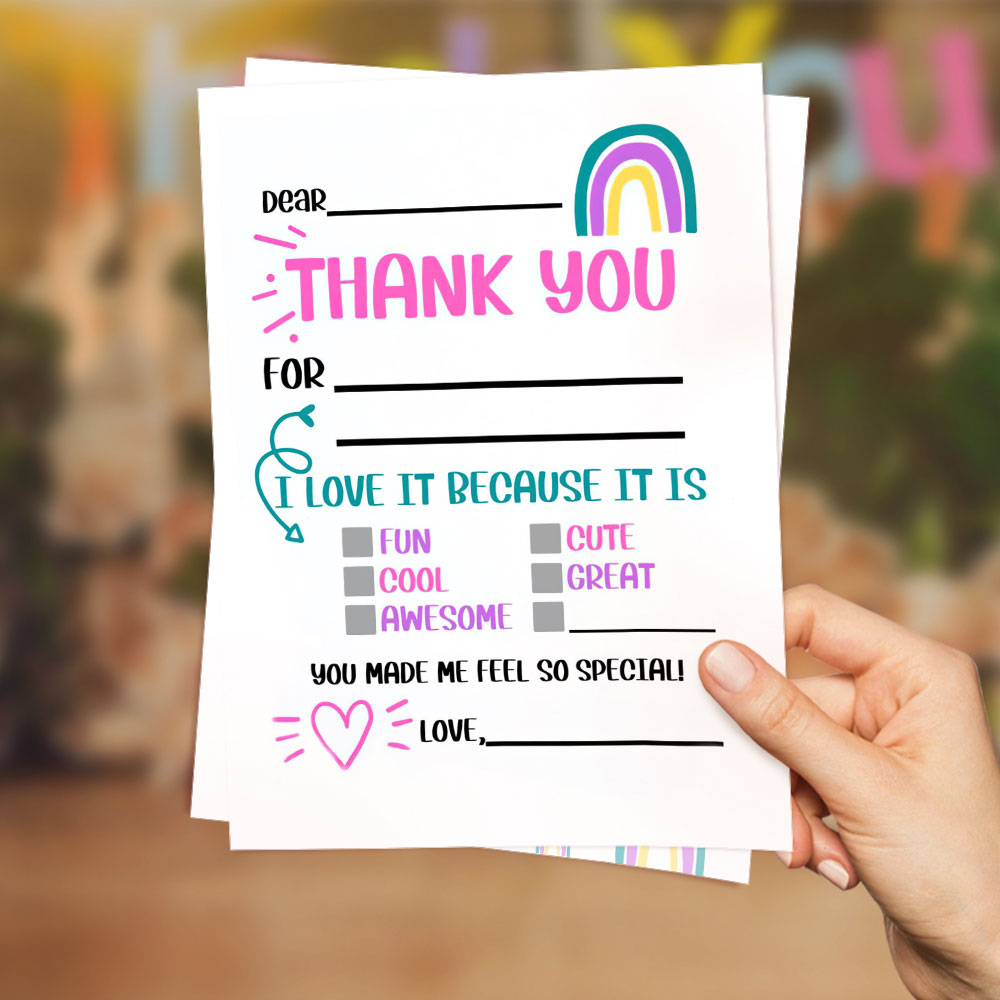 Rainbow Thank You Cards Fill In The Blank Thank You Gift Cards For Kids ...