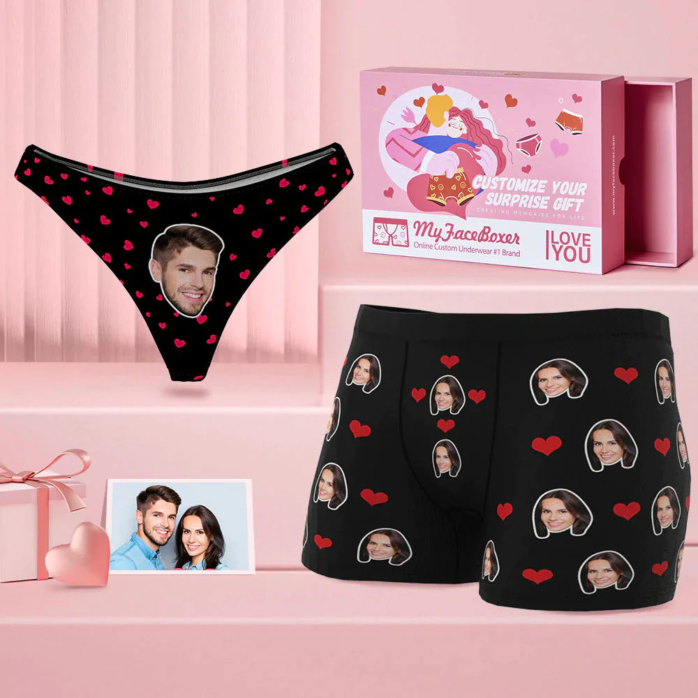 Custom Face Couple Matching Underwear Love Heart Personalized Funny ...