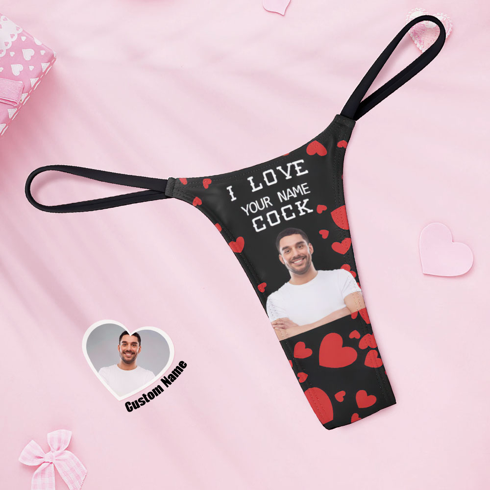 Custom Face Personalized Name Women's Tanga Thong I Love Your Cock ...