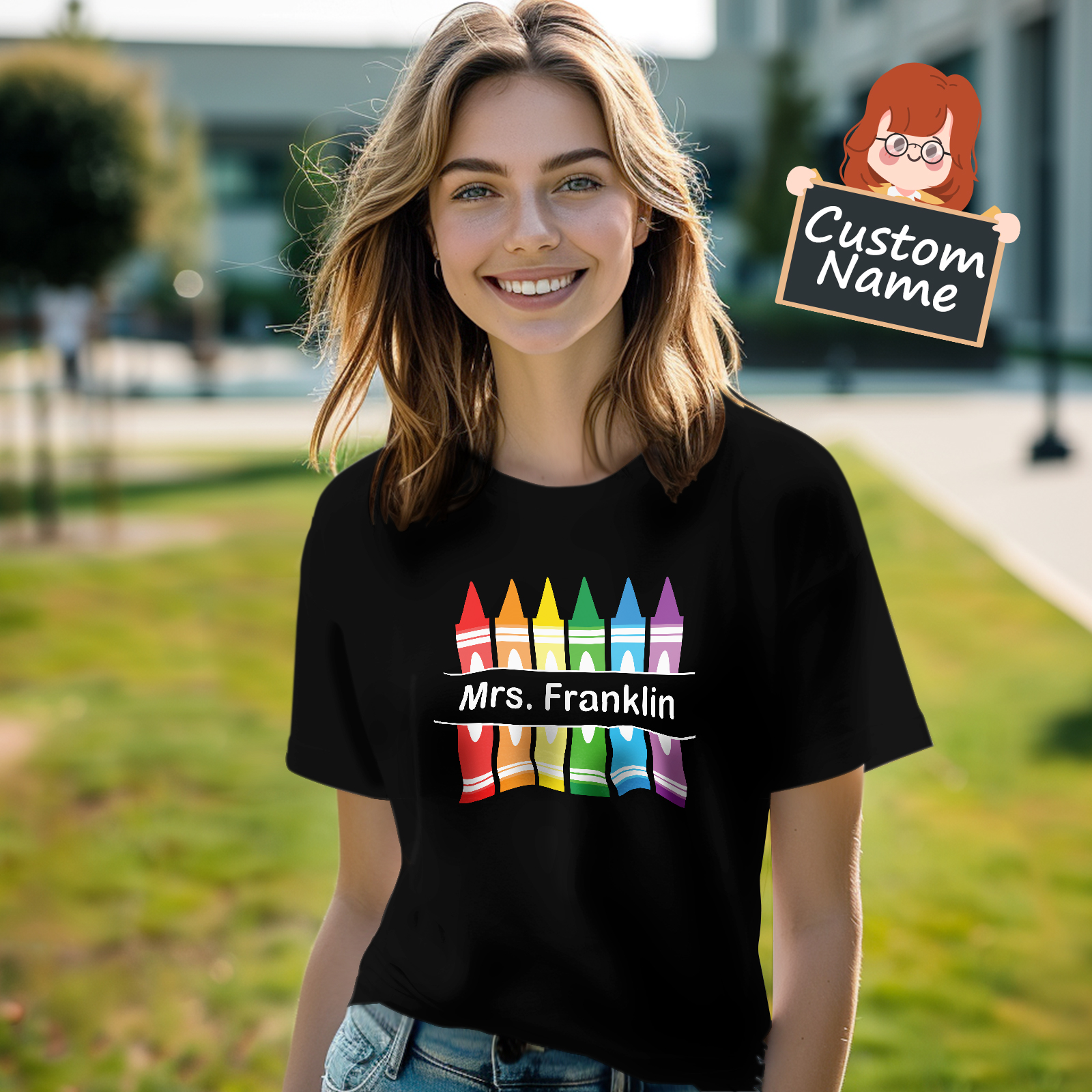Personalized Crayon T-Shirt Teacher Custom Name Shirt Back to School ...