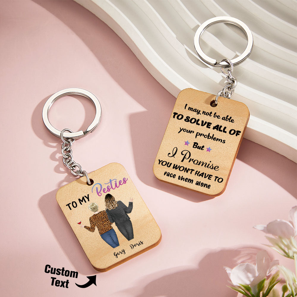 Cartoon Sister Image Wooden Keychian Custom Engraved Back View Keychain ...