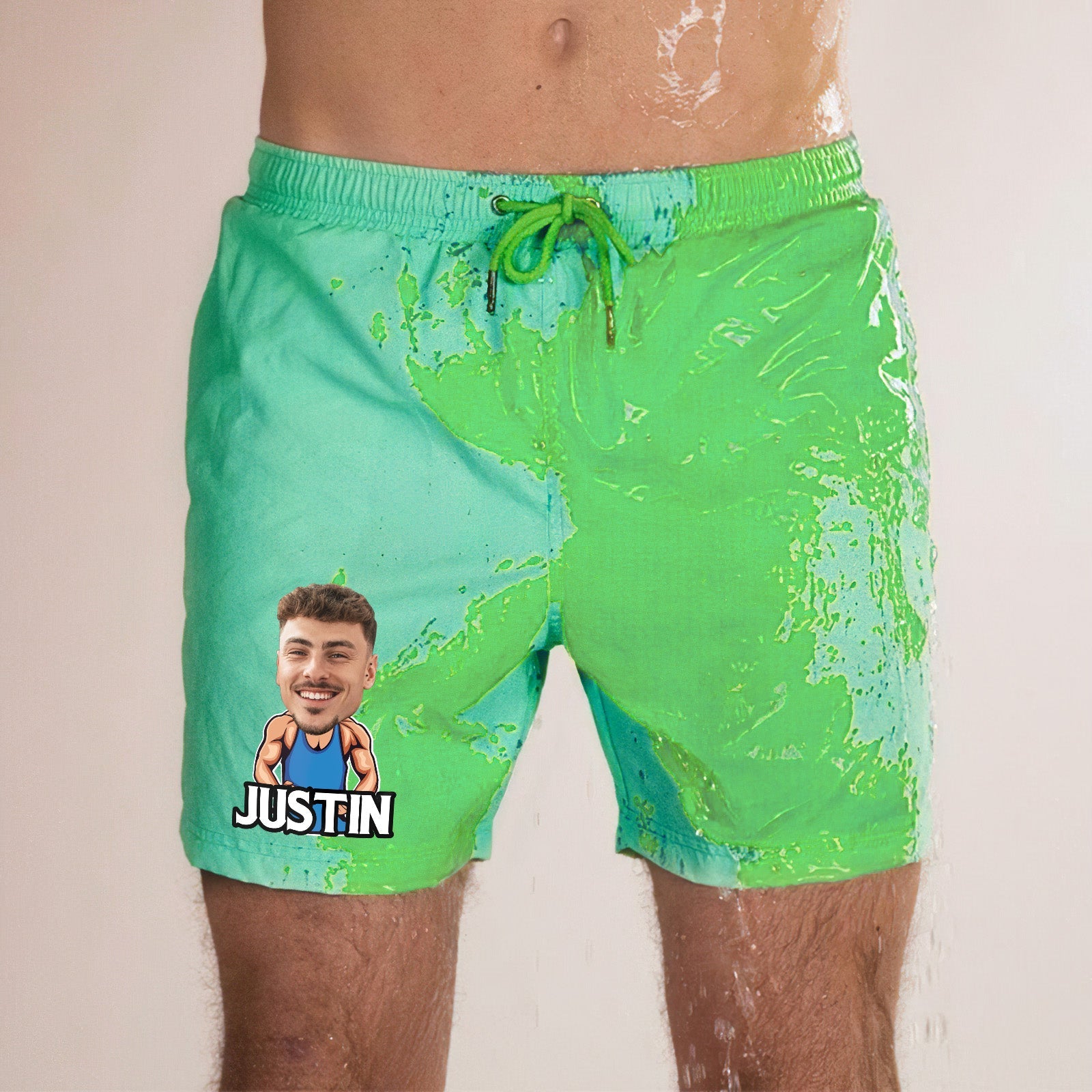 Personalized Beach Shorts Custom Funny Green to Blue Gradient Swimming ...